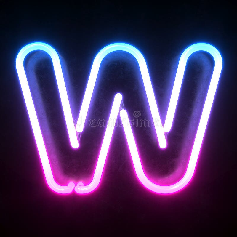 Neon 3d Font, Blue and Pink Neon Light 3d Rendering, Letter W Stock ...