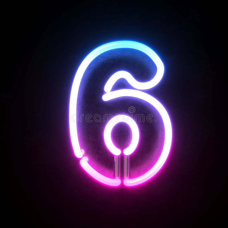 Neon 3d Font, Blue and Pink Neon Light 3d Rendering, Number 6 Stock ...