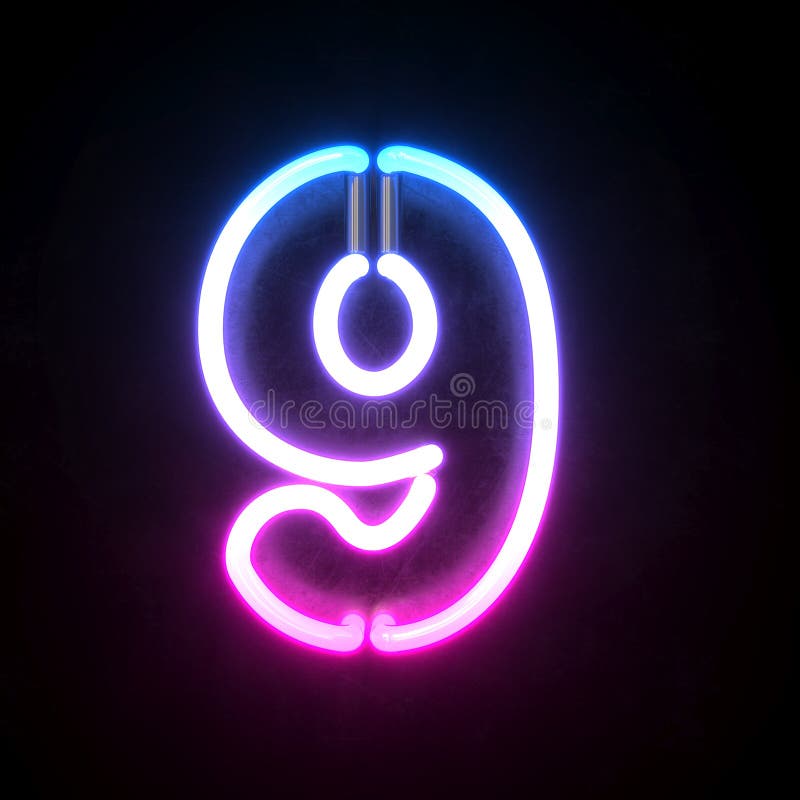 Neon 3d Font, Blue and Pink Neon Light 3d Rendering, Number 9 Stock ...