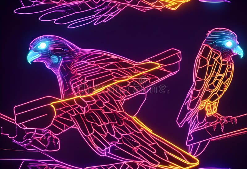 Neon 3D Image of Falcon Animal Stock Illustration - Illustration of ...