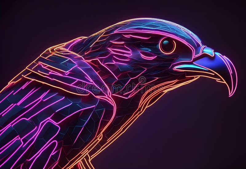 Neon 3D Image of Falcon Animal Stock Illustration - Illustration of ...