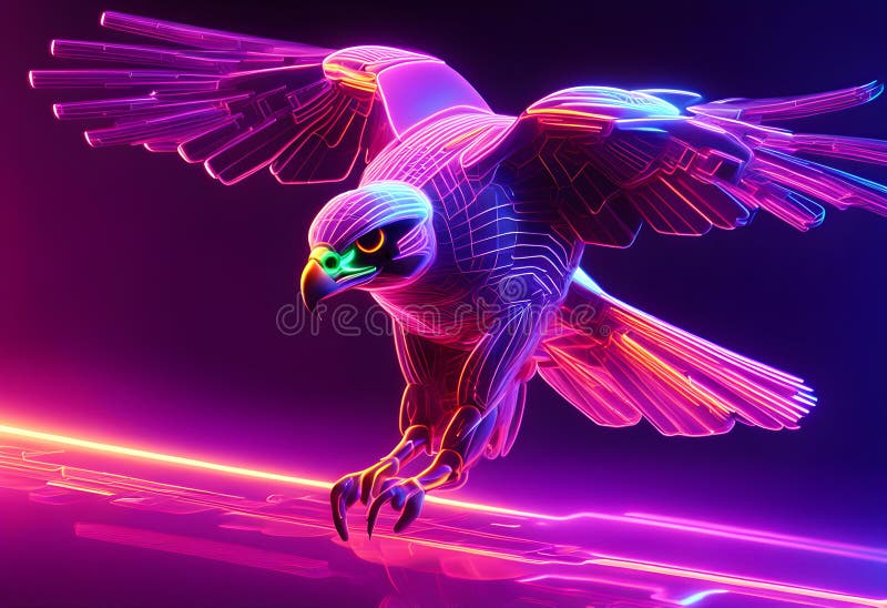 Neon 3D Image of Falcon Animal Stock Illustration - Illustration of ...