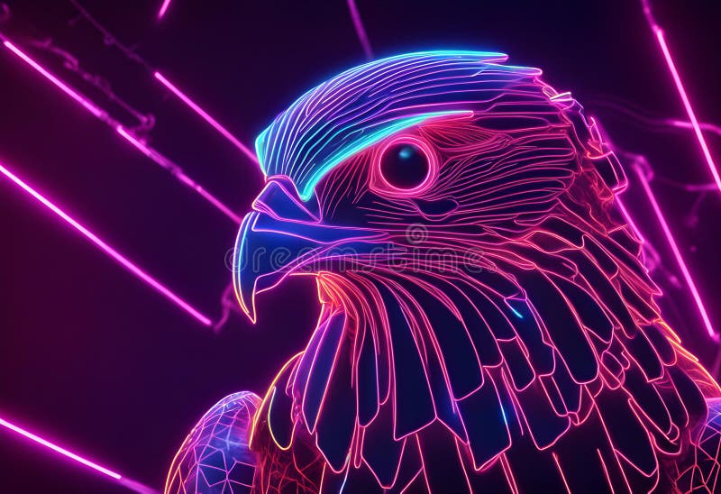 Neon 3D Image of Falcon Animal Stock Illustration - Illustration of ...