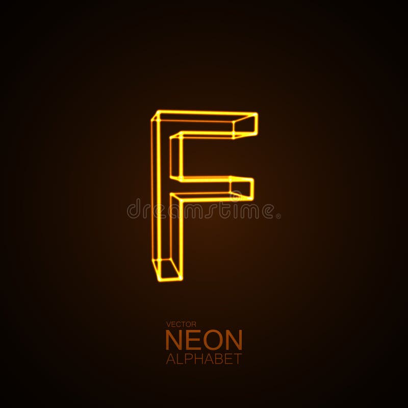 Neon 3D letter F stock vector. Illustration of glowing - 79265658