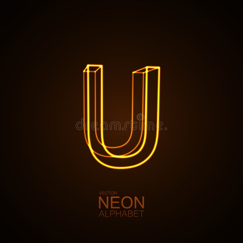 Neon 3D letter U stock vector. Illustration of cinema - 79265701