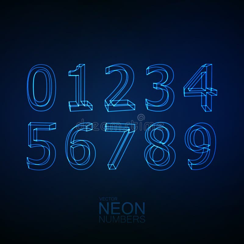 Neon 3D number set. stock vector. Illustration of poster - 80080339