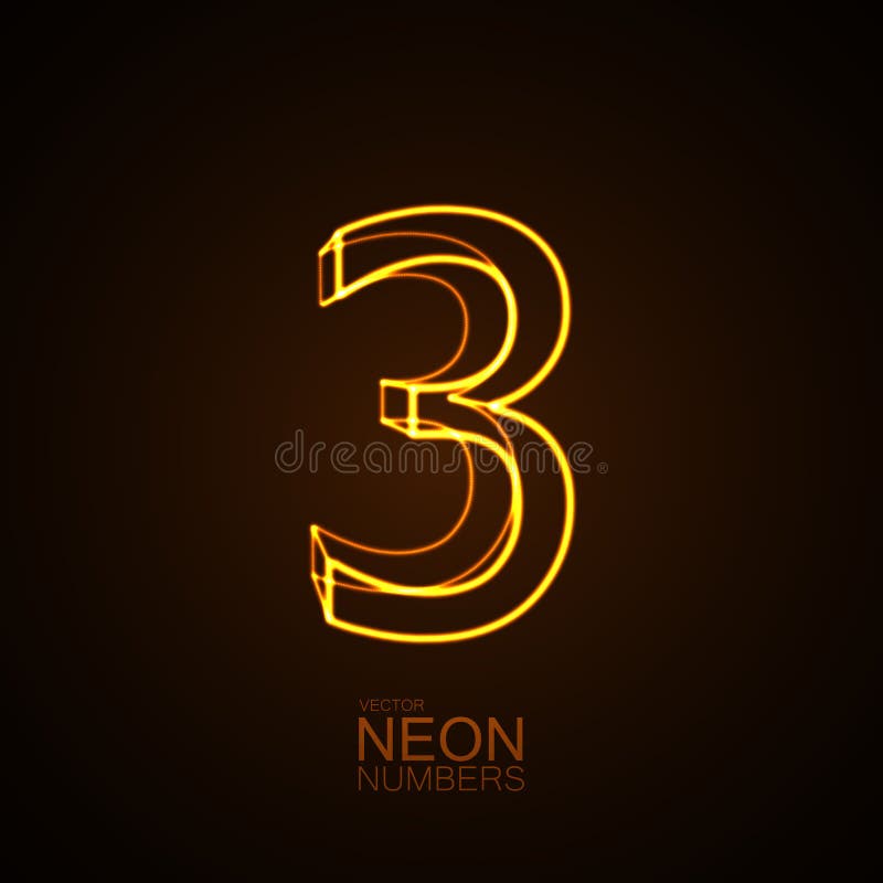 Neon 3D number 3 stock vector. Illustration of lamp, light - 79268795
