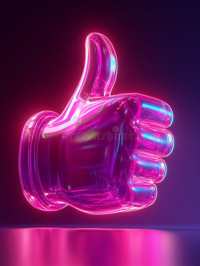 Neon 3D Thumbs Up with Vibrant Glowing Colors. Stock Photo - Image of ...