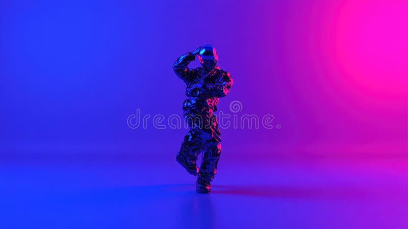 Neon Dancer Cyberpunk Choreography Under Blue and Pink Light Stock ...