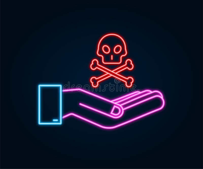 Neon Danger Sign in Hands on Dark Backdrop. Vector Illustration. Stock ...