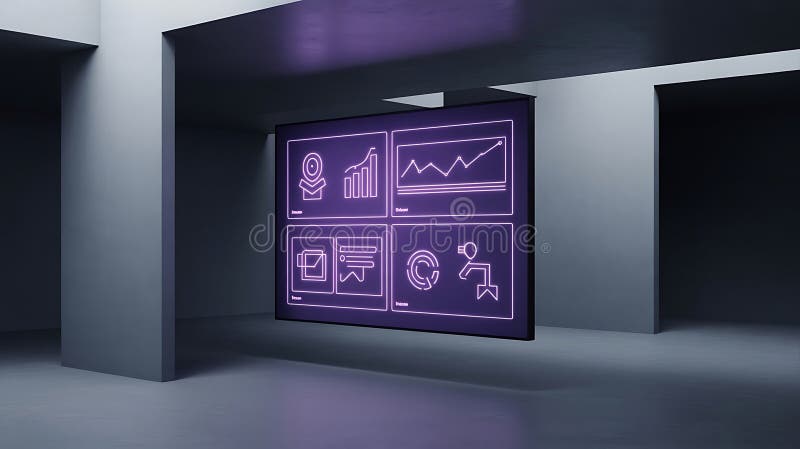 Neon Dashboard Display in Modern Architecture Purple Stock Illustration ...