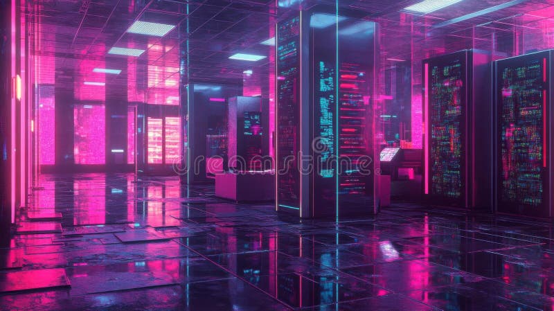 Neon Data Center, Futuristic Server Room Stock Image - Image of design ...