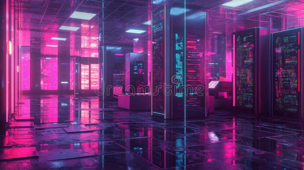 Neon Data Center, Futuristic Server Room Stock Image - Image of design ...