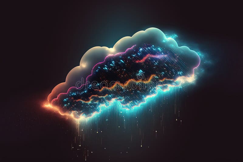 Neon Data Cloud on Dark Background. Generaive AI Stock Illustration ...