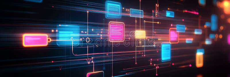 Neon Data Flow Vibrant Abstract Chart Illustrating Interconnectedness on a Dark Background Stock ...