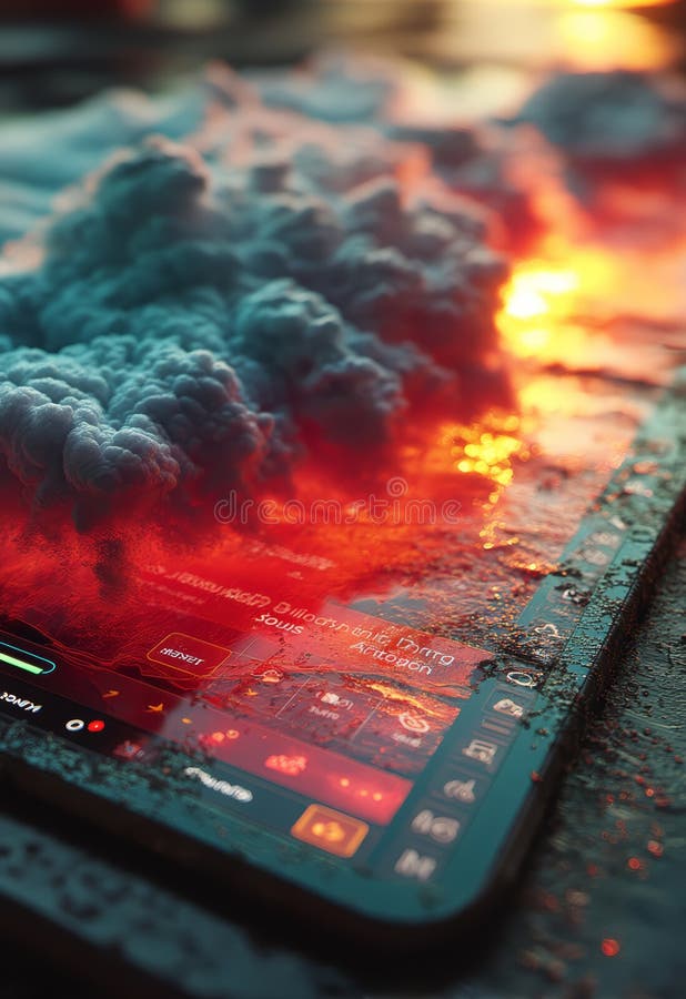 Neon Data Network with Radiant Effects on Sleek Device Surrounded by ...