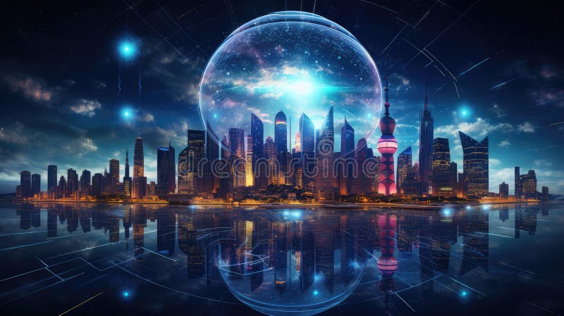 Neon data sphere stock illustration. Illustration of innovation - 369707469