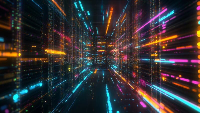 Neon Data Stream, Futuristic Server Room High Quality Image Stock ...