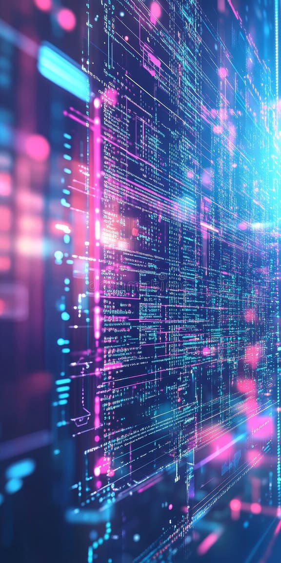 Neon Data Stream Futuristic Tech Abstract with Glowing Lines, Codes ...