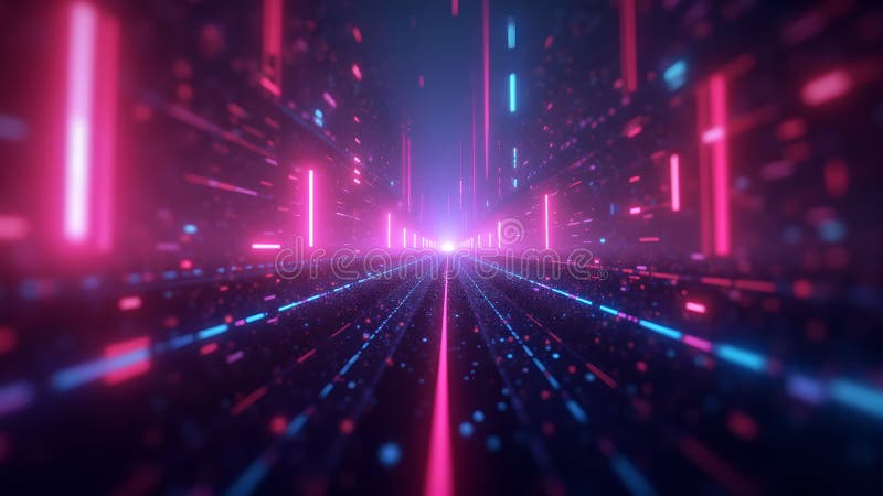 Neon Data Stream Tunnel, Immersive Lightscape Stock Illustration ...