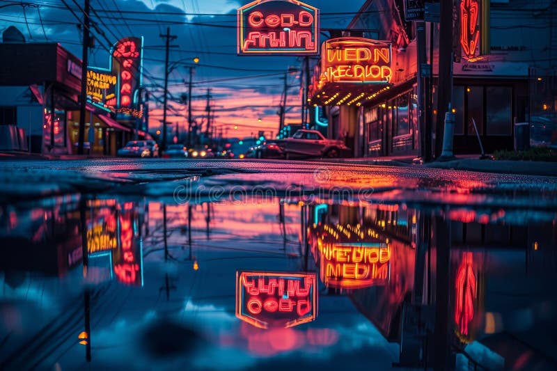 Neon Dawn Reflections stock illustration. Illustration of night - 307135056