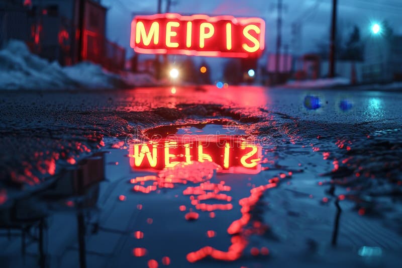 Neon Dawn Reflections stock illustration. Illustration of serene ...