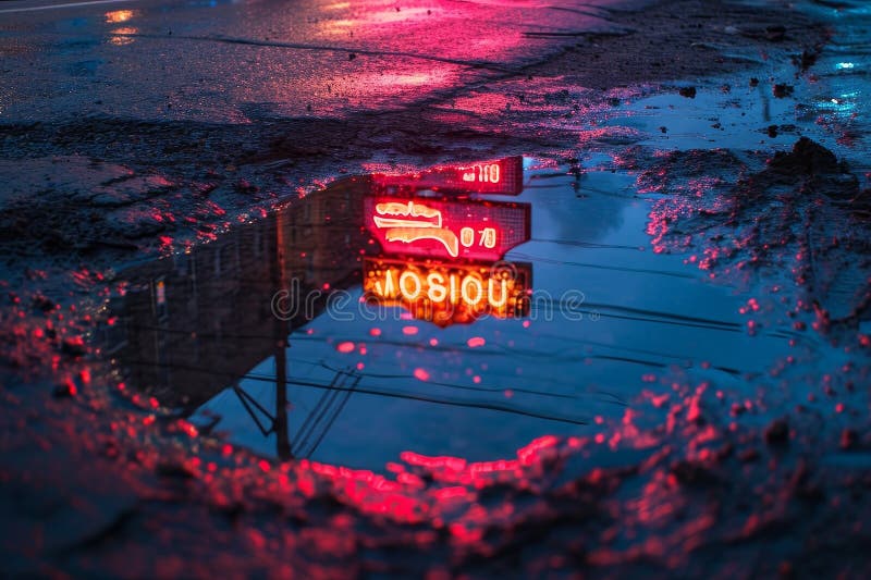 Neon Dawn Reflections stock illustration. Illustration of puddle ...
