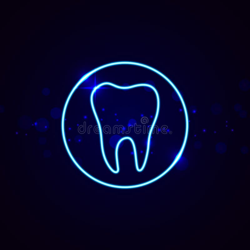 Neon Dental Sign. Shining Tooth Vector Emblem Stock Vector ...