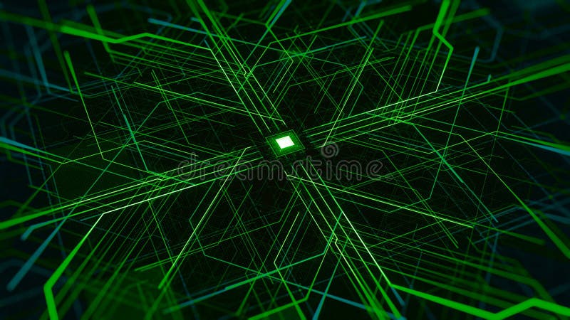 Neon Diagram of Computer Matrix. Animation. Moving Lines of Neural ...