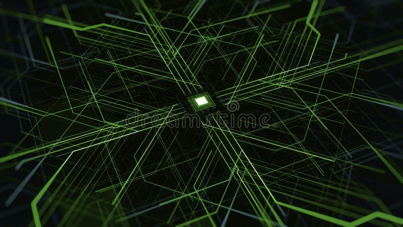 Neon Diagram of Computer Matrix. Animation. Moving Lines of Neural Networks in Computer Circuit ...