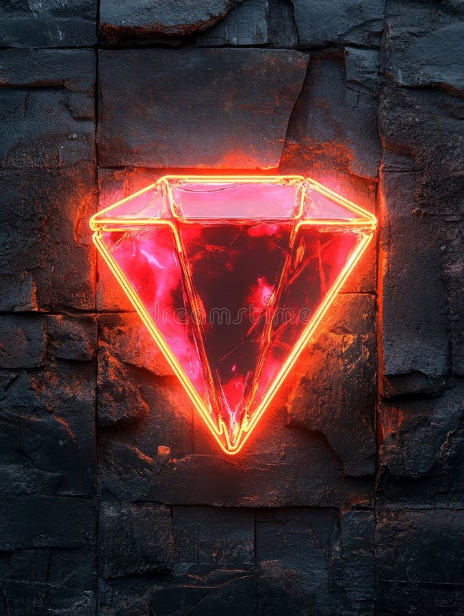 Neon Diamond Light on a Textured Stone Wall. Stock Image - Image of ...