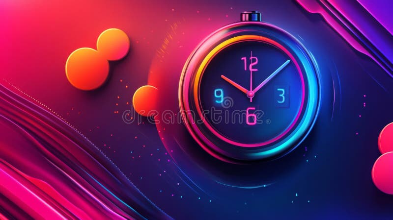 Neon Digital Clock on Abstract Background Stock Illustration ...