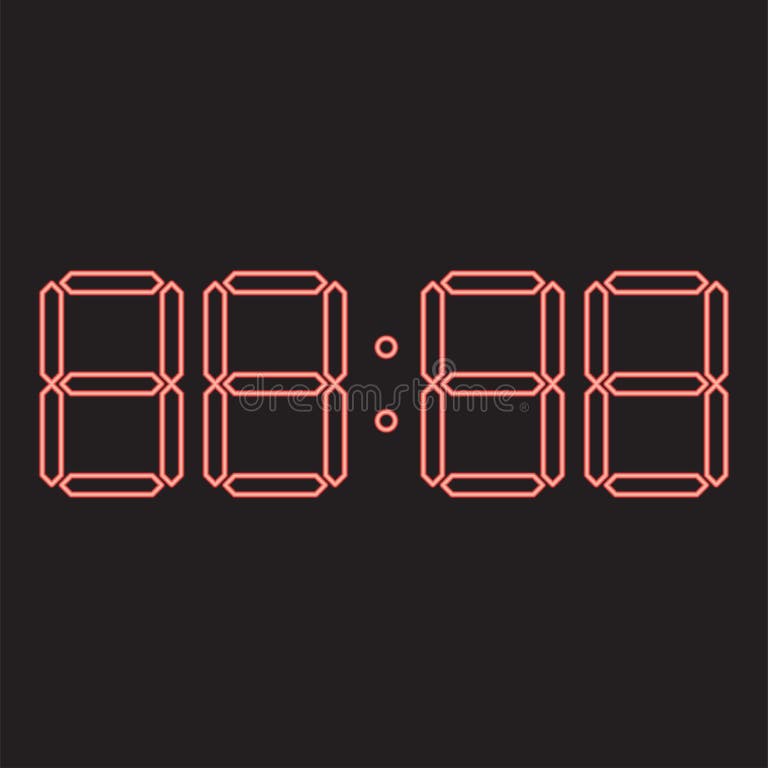 Neon Digital Clock Face Red Color Vector Illustration Image Flat Style ...