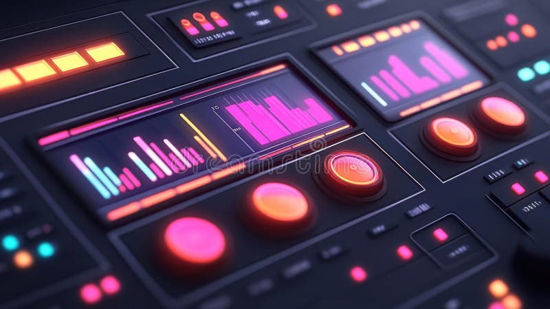 Neon Digital Control Panel Interface Stock Illustration - Illustration ...