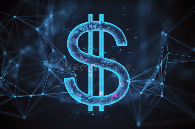 Neon Digital Dollar Sign on a Tech Background. 3D Rendering Stock Illustration - Illustration of ...