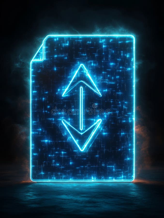 Neon Digital File with Upload and Download Arrows Stock Photo - Image ...