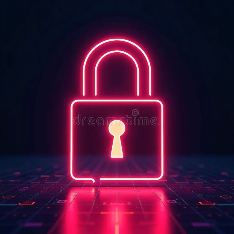 Neon Lock Symbol on Digital Background Stock Illustration ...