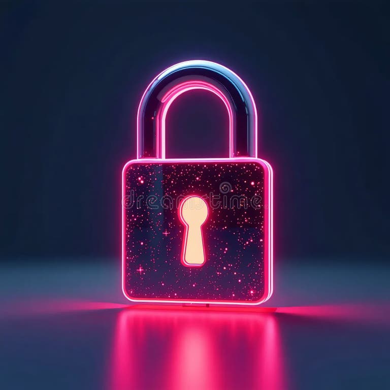 Neon Lock Symbol on Digital Background Stock Illustration ...