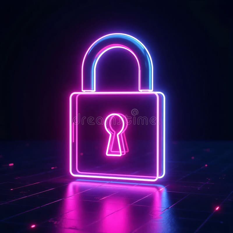 Neon Lock Symbol on Digital Background Stock Illustration ...