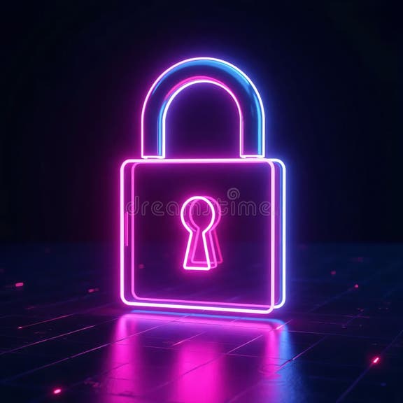 Neon Lock Symbol on Digital Background Stock Illustration ...