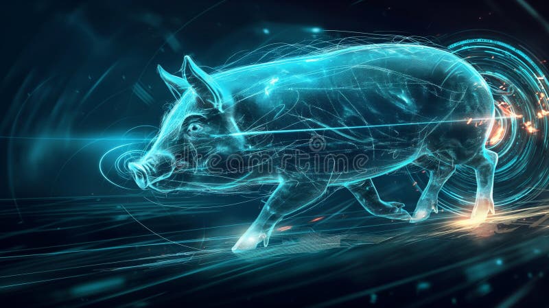 Neon Digital Pig in Futuristic Setting Stock Photo - Image of speed ...