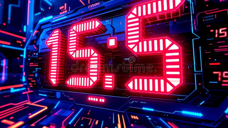 Neon Digital Timer Displaying Countdown of 15.5 Seconds in Futuristic ...
