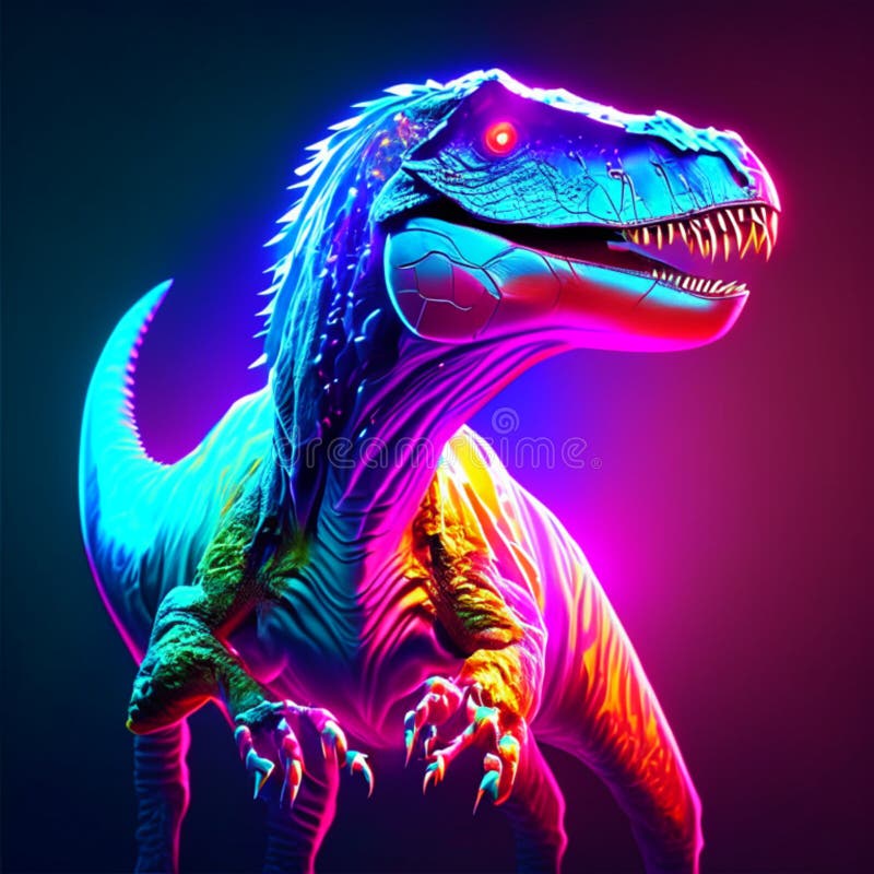 Neon Dinosaur on a Dark Background. 3d Rendering, 3d Illustration Stock ...