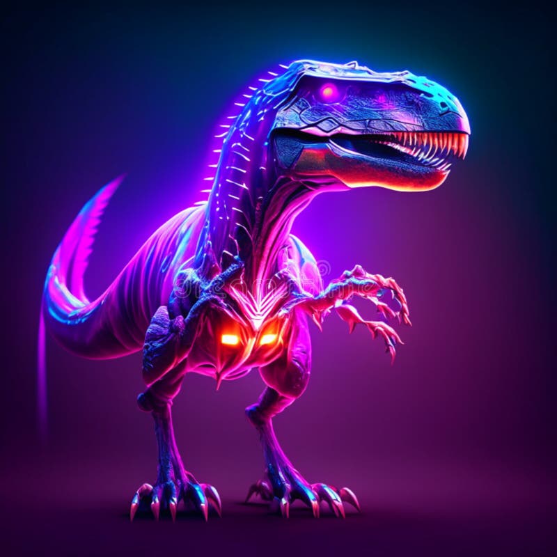 Neon Dinosaur on a Dark Background. 3d Rendering, 3d Illustration Stock ...