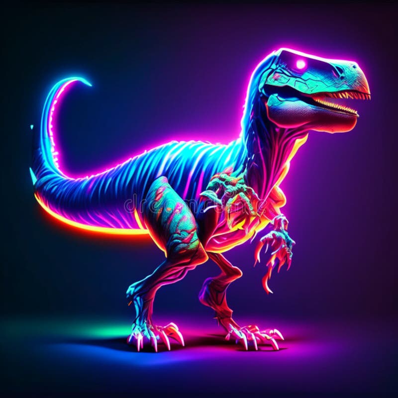 Neon Dinosaur on a Dark Background. 3d Rendering, 3d Illustration Stock ...