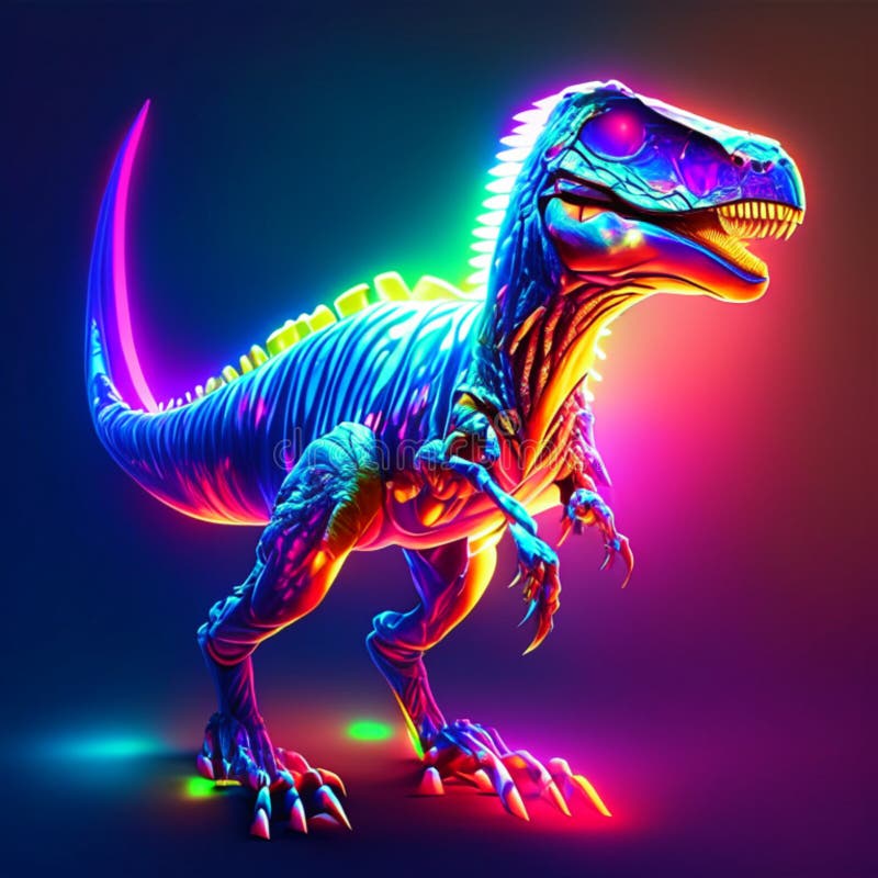 Neon Dinosaur on Dark Background. 3d Rendering. 3d Illustration Stock ...