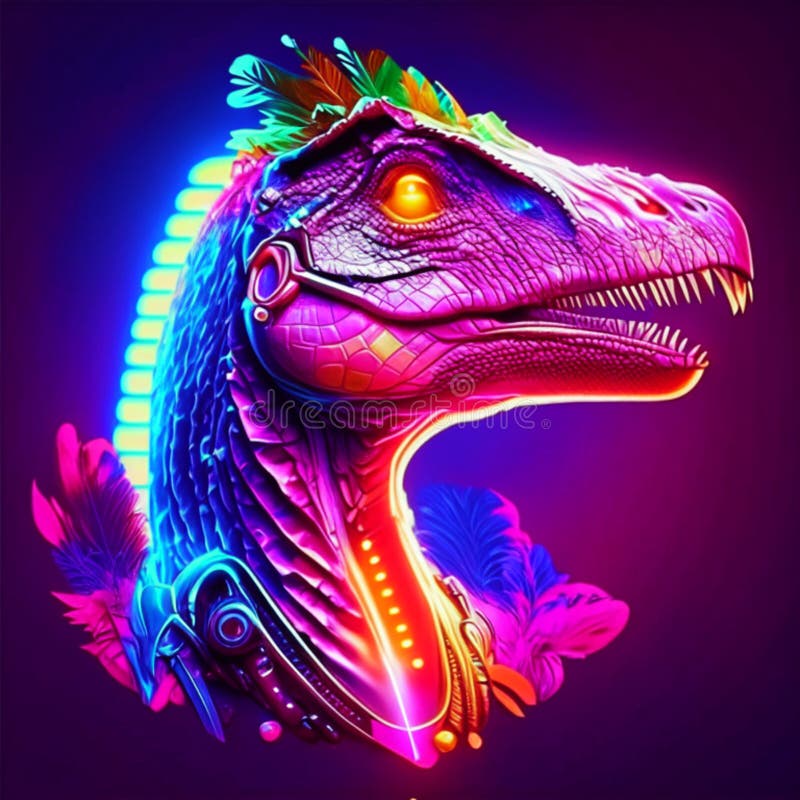 Neon Dinosaur Head. 3d Rendering, 3d Illustration Stock Illustration ...