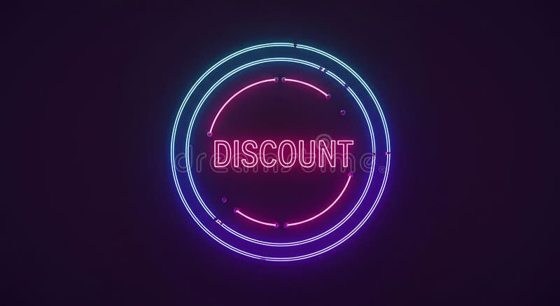 Neon Discount Sign Inside Concentric Glass Rings with Blurred ...