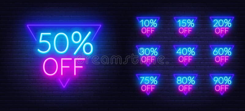 Neon Discount Template. Bright Discount Light Signs on a Dark ...
