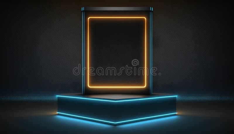 Neon Display Stand on Dark Background. 3D Rendering. Neon Lights Stock ...